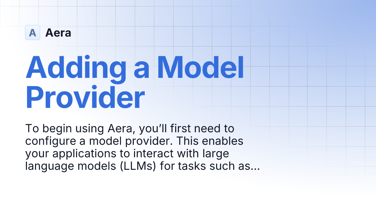 Adding a Model Provider | Aera